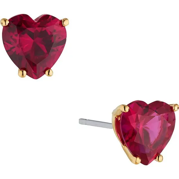 Nadri Modern Love Heart Stud Earrings - Gold With Dark Pink