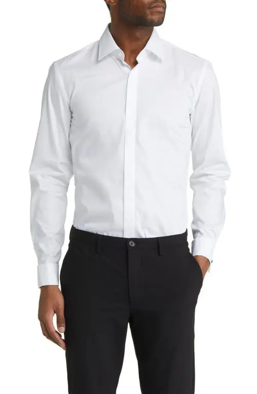 BOSS Hank Slim Fit Easy Iron Tuxedo Shirt - White