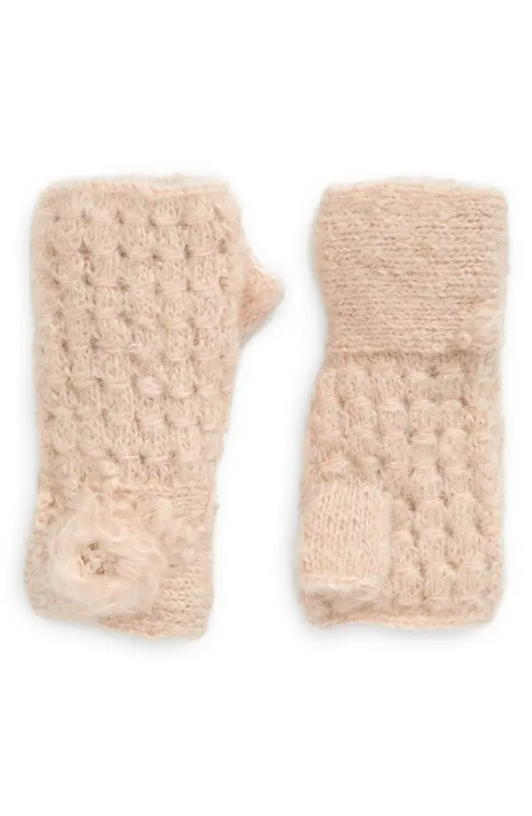 FRENCH KNOT Mae Embroidered Fingerless Mohair & Wool Gloves - Blush