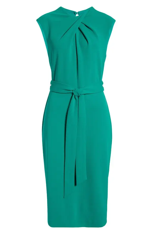 TAHARI ASL Cross Neck Tie Waist Sheath Dress - Dynasty Green