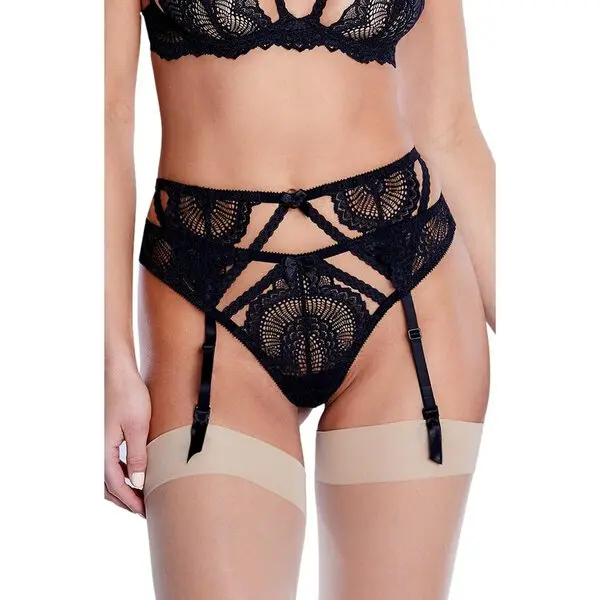 JOURNELLE Natalia Lace Suspender Belt - Noir