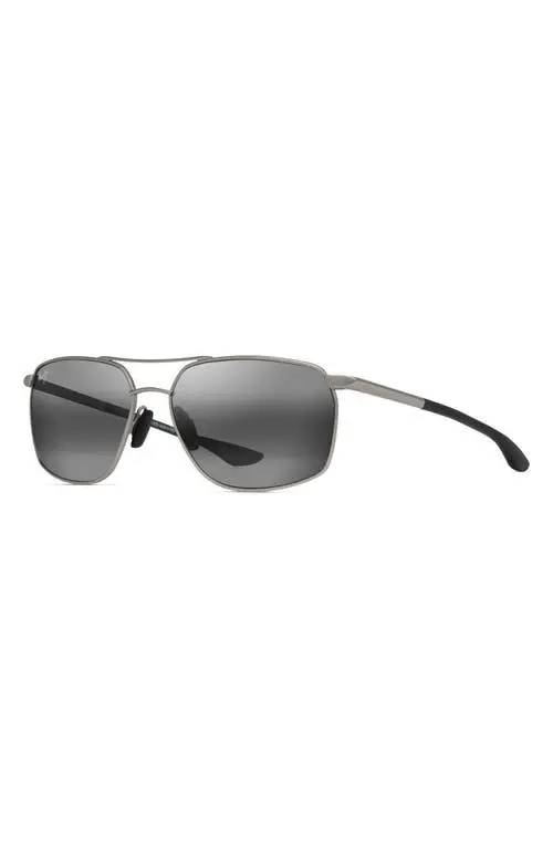 Maui Jim Puu Kukui 58mm Polarized Rectangle Sunglasses - Silver