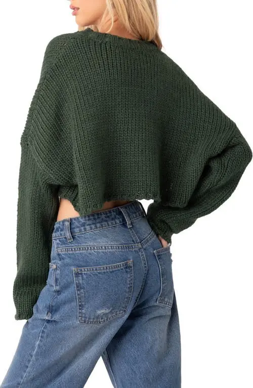 EDIKTED Mega Star Intarsia Crop Sweater - Green