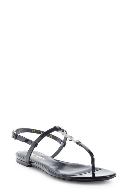 Saint Laurent Cassandra Crystal Logo Sandals