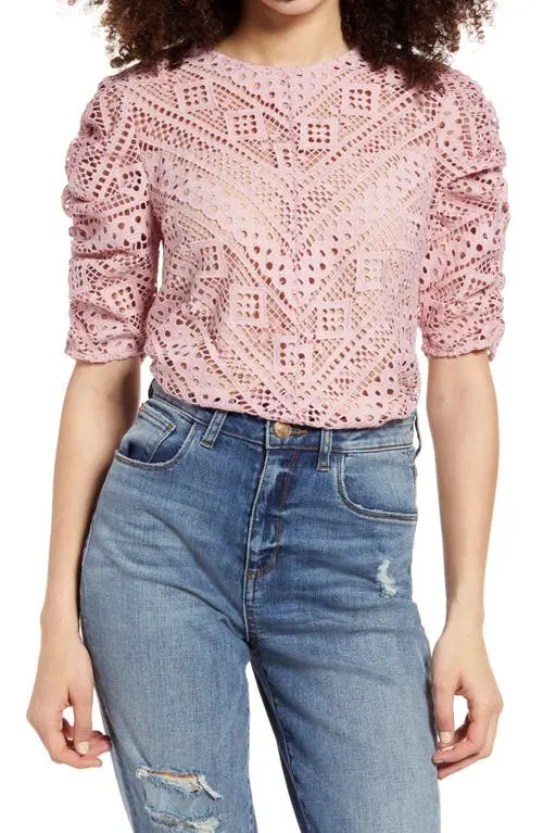 Endless Rose Chevron Stripe Lace Top - Pink