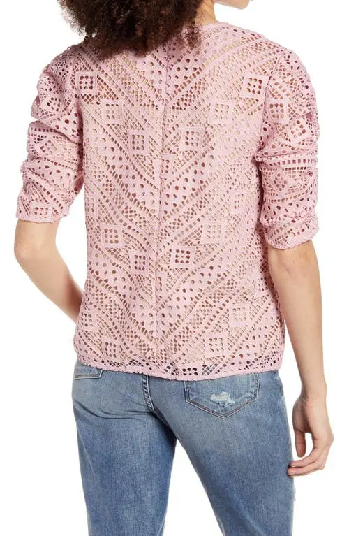 Endless Rose Chevron Stripe Lace Top - Pink