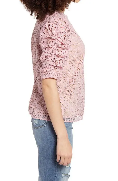 Endless Rose Chevron Stripe Lace Top - Pink