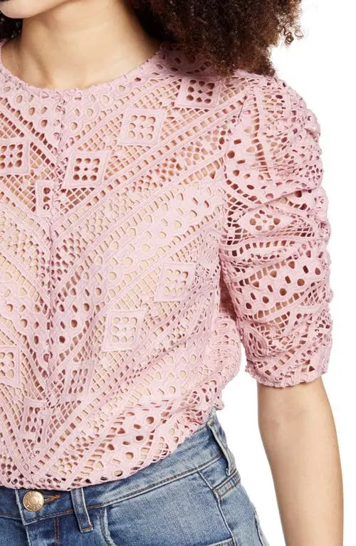Endless Rose Chevron Stripe Lace Top - Pink