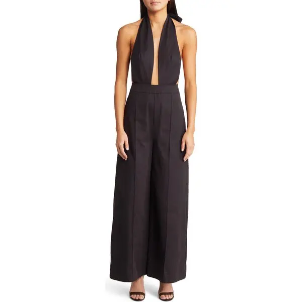 AMY LYNN Bow Tie Halter Jumpsuit - Black