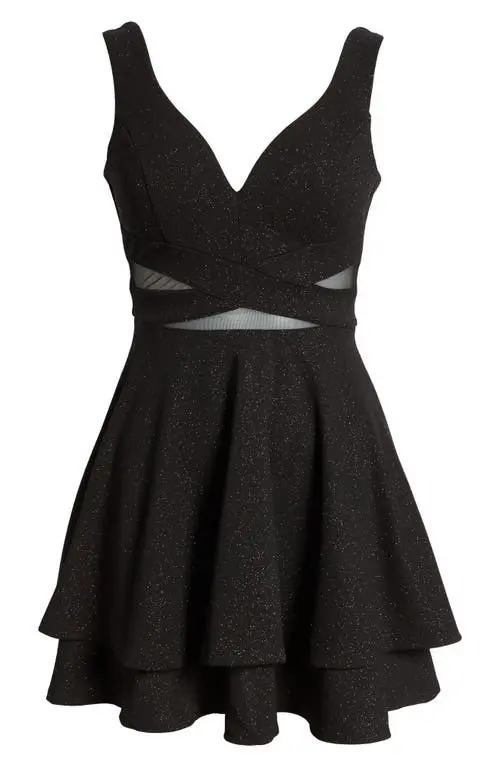 LNL Glitter Mesh Skater Mini Dress