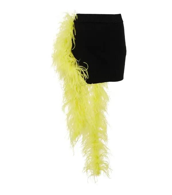 Attico Feather-trimmed Knitted Mini Skirt - Black