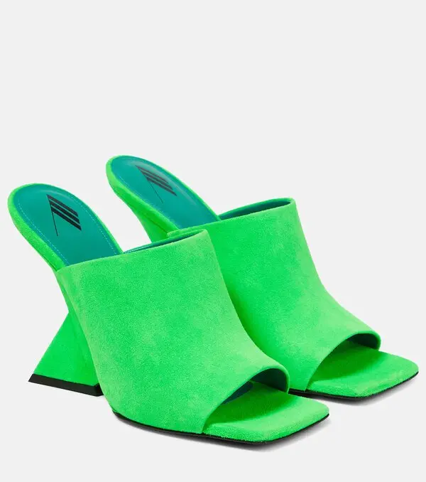 Attico Cheope Suede Wedge Mules - Green