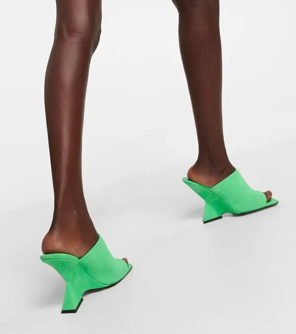 Attico Cheope Suede Wedge Mules - Green