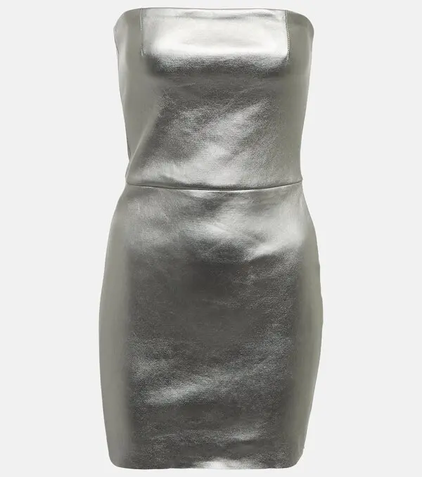 Stouls Amina Strapless Leather Mini Dress - Grey