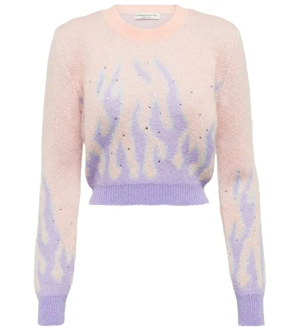 Alessandra Rich Embellished Jacquard Mohair-blend Sweater