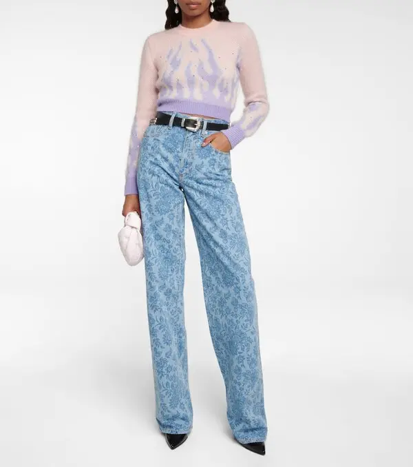 Alessandra Rich Embellished Jacquard Mohair-blend Sweater