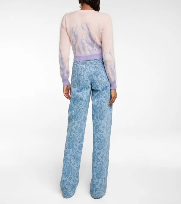Alessandra Rich Embellished Jacquard Mohair-blend Sweater