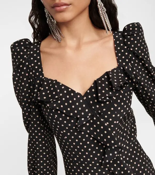 Alessandra Rich Polka-Dotted Silk Midi Dress In Black - 30% Off |  Editorialist