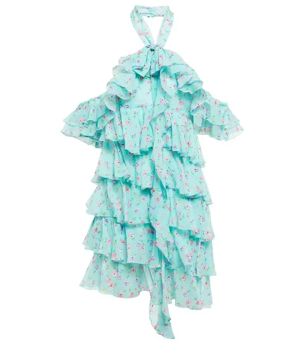 Alessandra Rich Halterneck Ruffle-detail Mini Dress