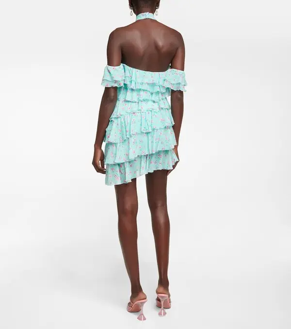 Alessandra Rich Halterneck Ruffle-detail Mini Dress