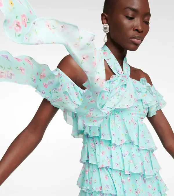 Alessandra Rich Halterneck Ruffle-detail Mini Dress