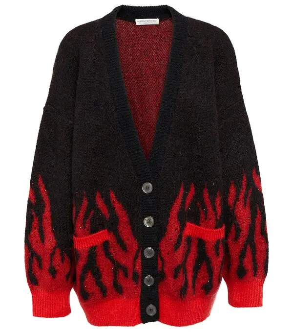 Alessandra Rich Embellished Mohair-blend Jacquard Cardigan