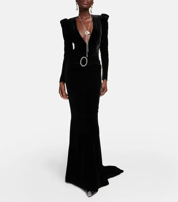 Alessandra Rich Embellished Velvet Gown