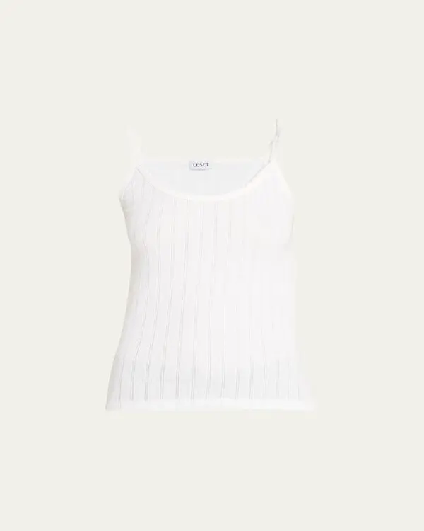 LESET Cotton Pointelle Scalloped Tank Top - White