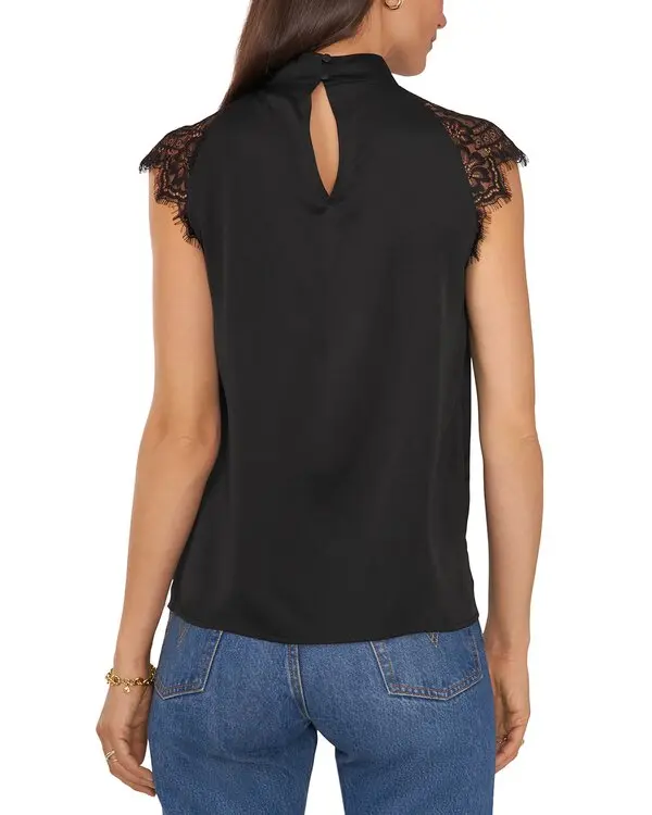 Vince Camuto Lace Cap Sleeve Blouse - Rich Black
