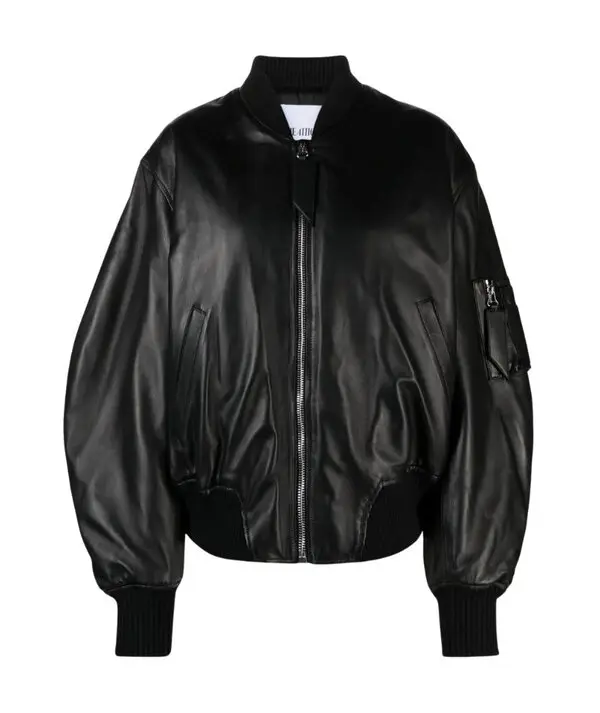 Attico Leather Bomber Jacket - Black