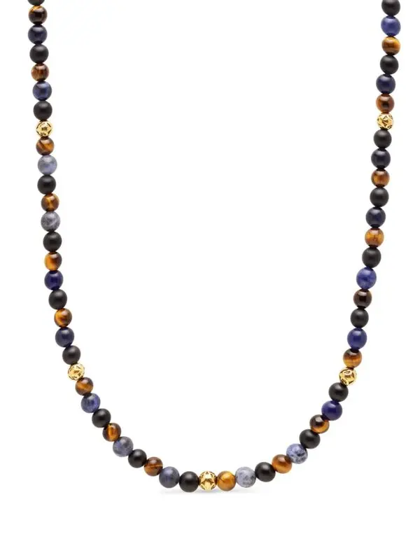 NIALAYA JEWELRY Tiger Eye & Dumortierite Gemstone Necklace - Gold