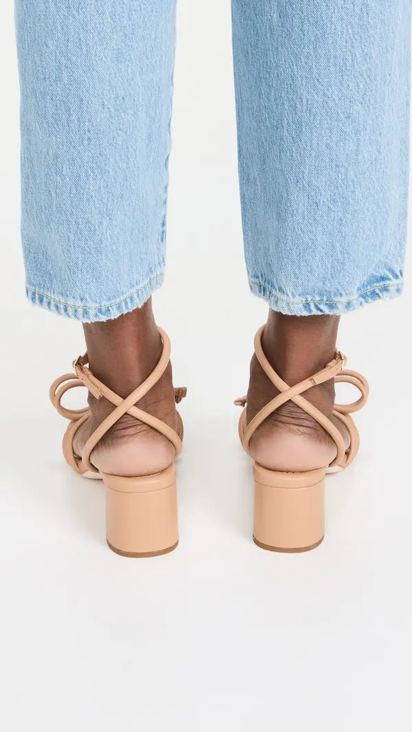 LOEFFLER RANDALL Mikel Leather Bow Mid-heel Sandals - Dune