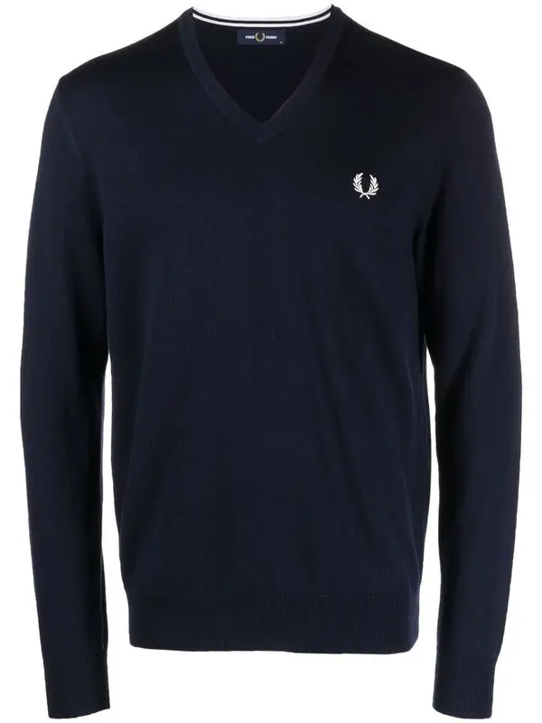 Fred Perry Crest-motif V-neck Sweater