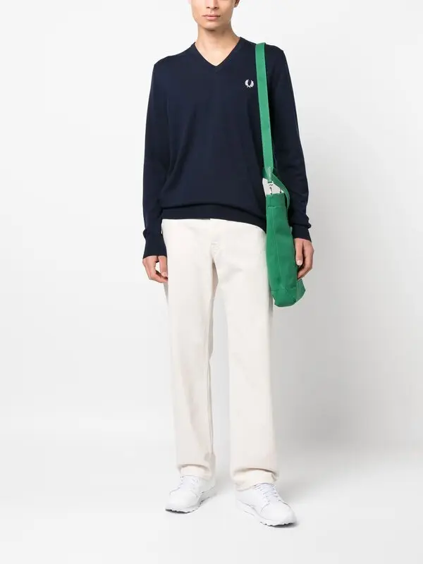 Fred Perry Crest-motif V-neck Sweater