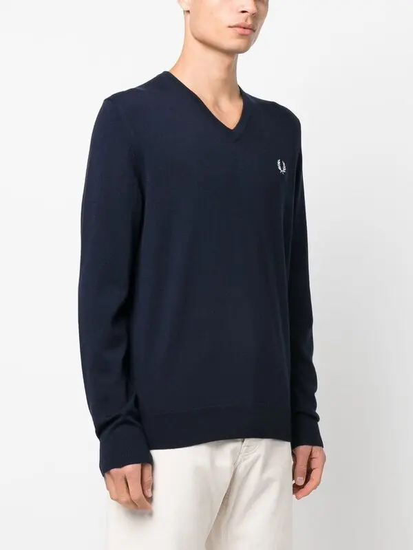Fred Perry Crest-motif V-neck Sweater