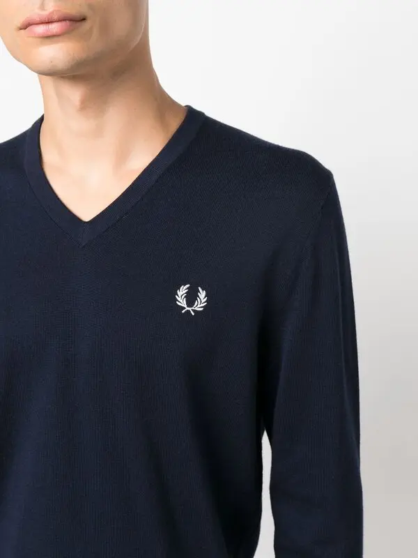 Fred Perry Crest-motif V-neck Sweater