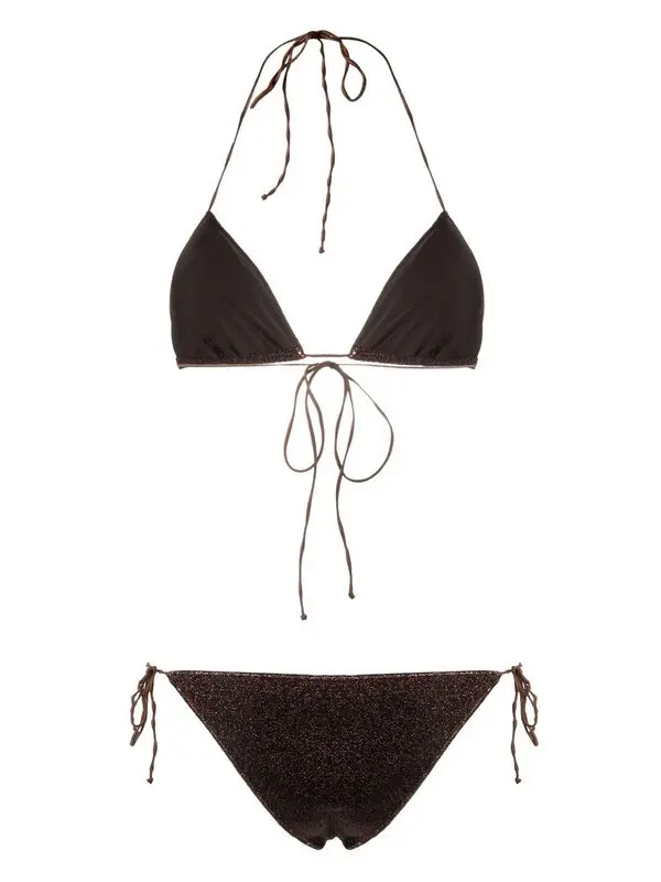Oseree Glitter-effect Triangle Bikini - Brown