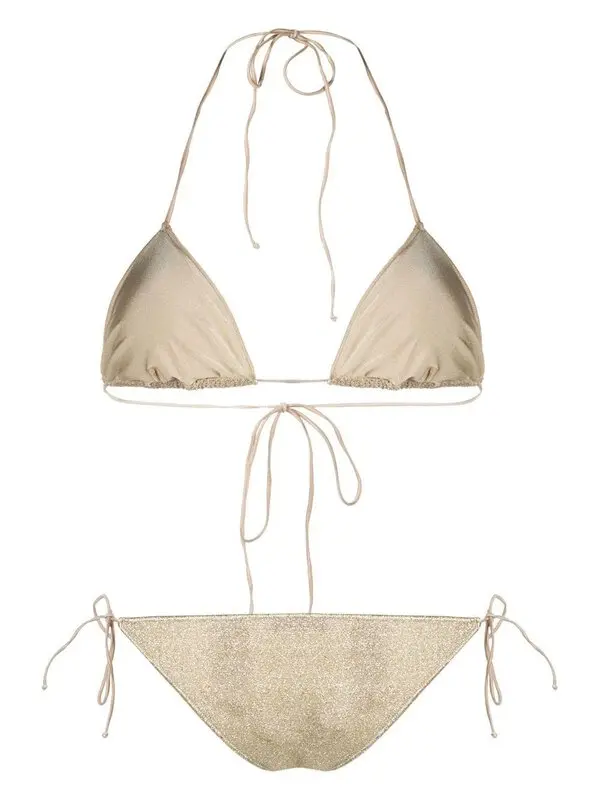 Oseree Metallic-thread Halterneck Bikini - Gold