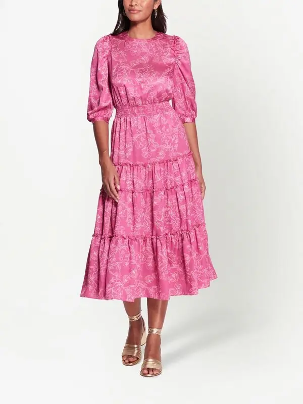 Marchesa Floral-print Tiered Midi Dress