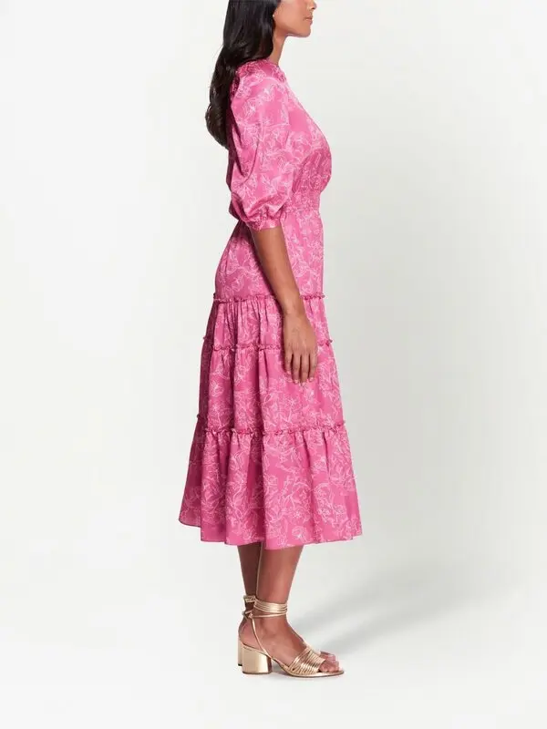 Marchesa Floral-print Tiered Midi Dress
