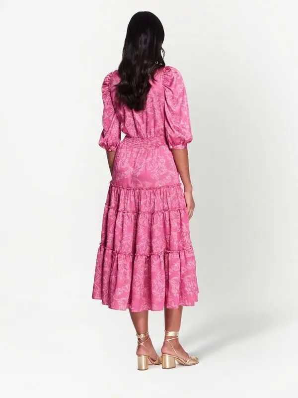 Marchesa Floral-print Tiered Midi Dress