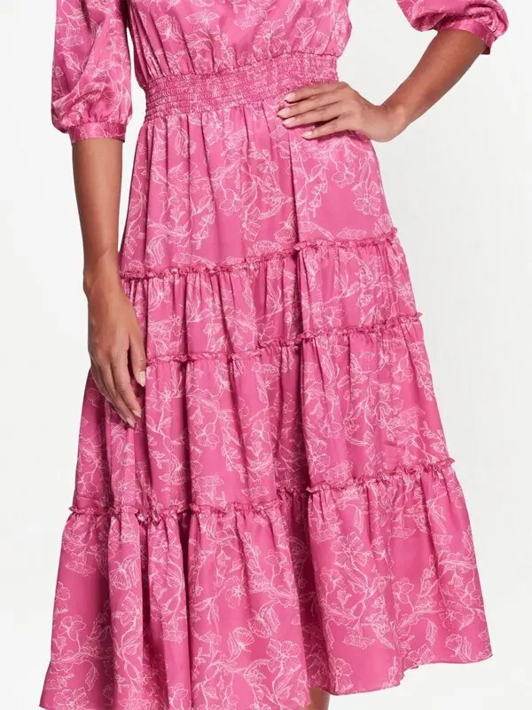 Marchesa Floral-print Tiered Midi Dress