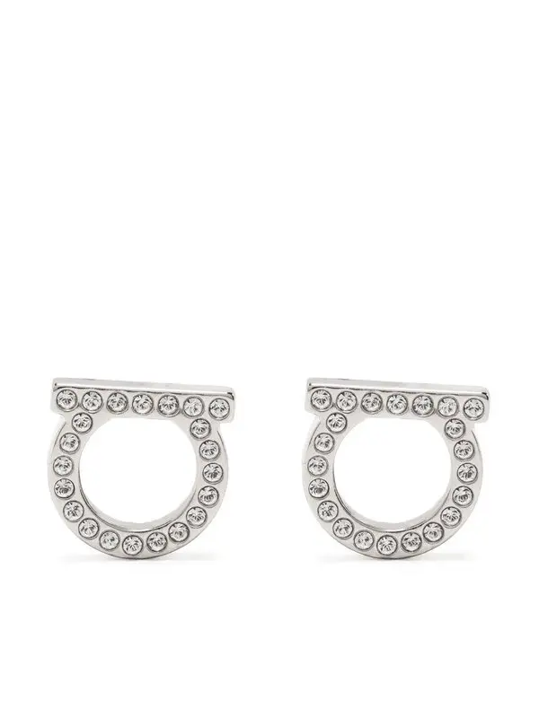 FERRAGAMO Embellished Gancini Stud Earrings - Silver