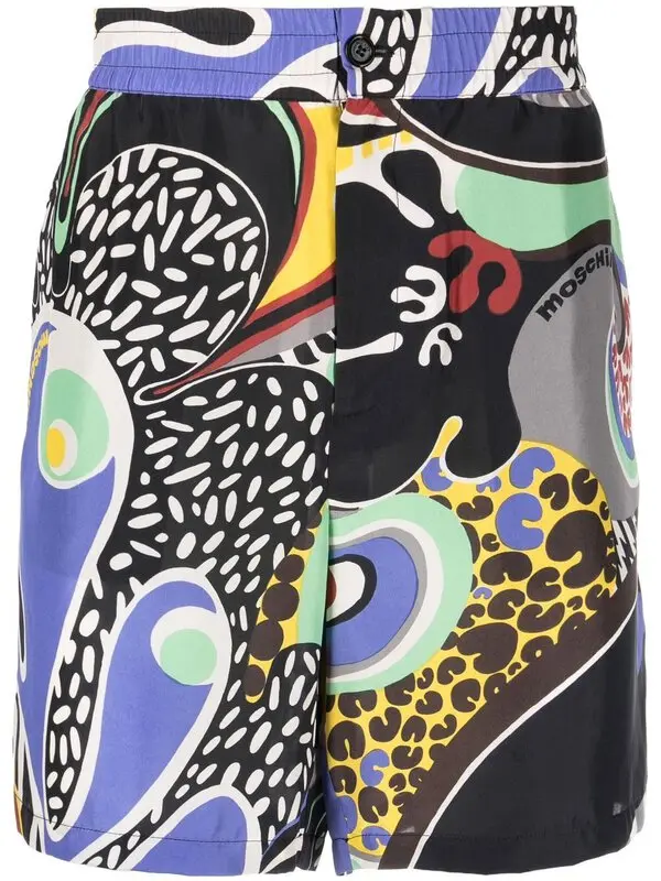Moschino Graphic Print Silk Shorts - Black