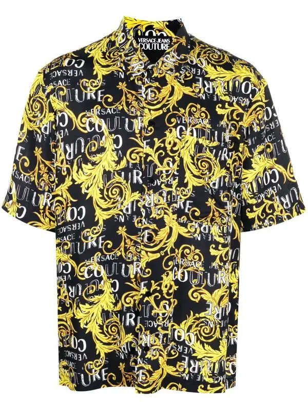 Versace Baroque-print Short-sleeve Shirt - Black