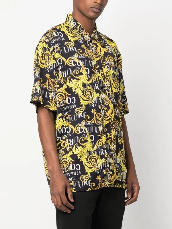 Versace Baroque-print Short-sleeve Shirt - Black