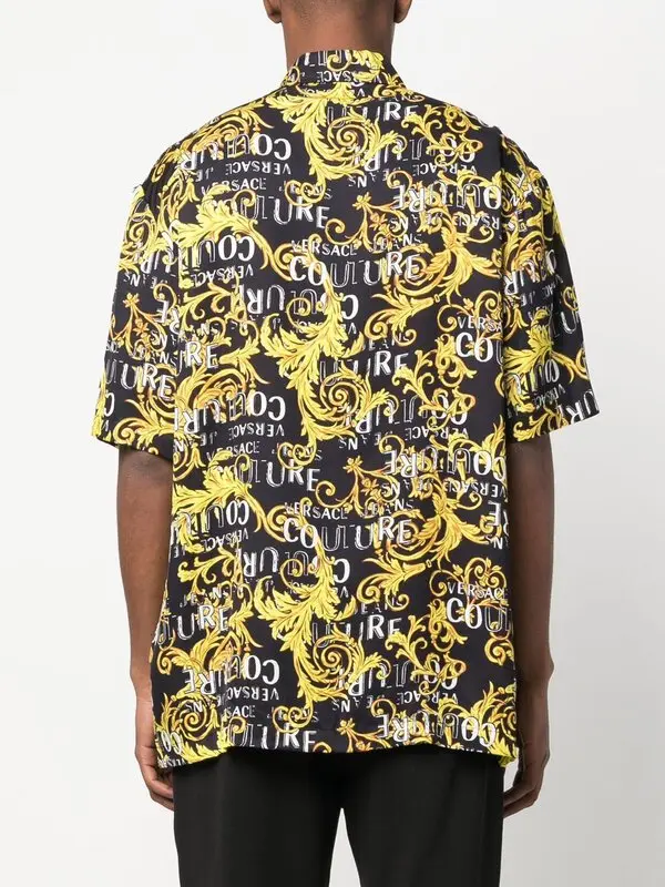 Versace Baroque-print Short-sleeve Shirt - Black