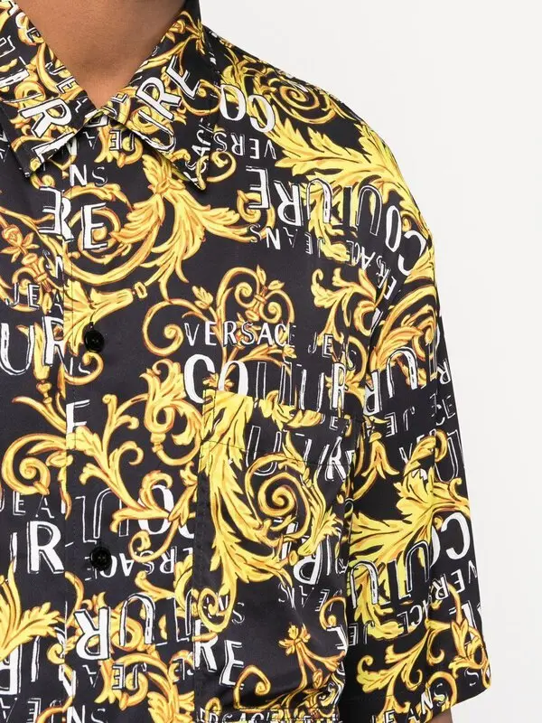 Versace Baroque-print Short-sleeve Shirt - Black