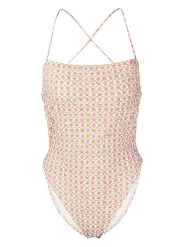 Tory Burch Patterned Cross-strap Swimsuit - Neutrals