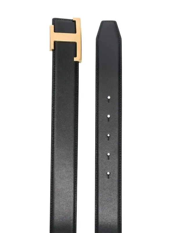 TOD'S Logo Buckle Leather Belt - Black